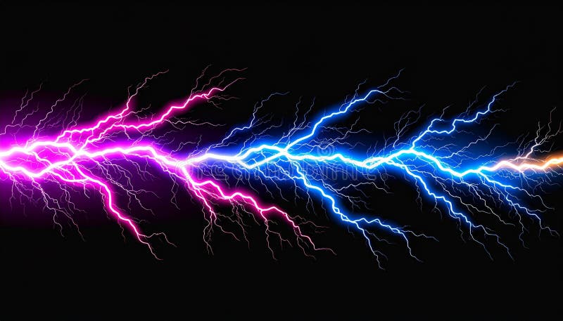 Pink and Blue Lightning Bolts on Black Background Stock Illustration ...