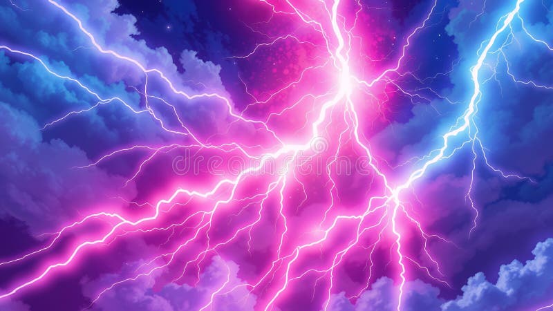Pink and Blue Lightning Strikes Across a Stormy Night Sky Stock ...