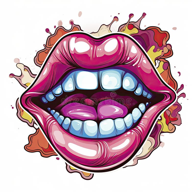 Pink and Blue Lips with a Colorful Splash of Paint Stock Illustration ...