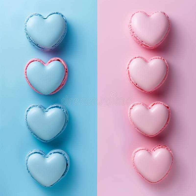 Pink and Blue Macarons on a Pink and Blue Background. Square Format ...