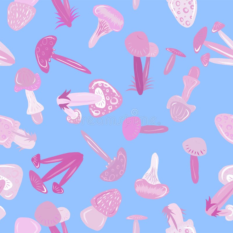Pink and Blue Mushrooms Vector Background Pattern Seamless Stock Vector ...