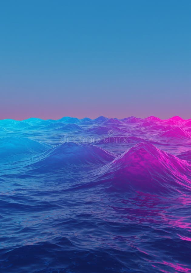 Pink and Blue Neon Ocean Waves Digital Art Stock Illustration ...