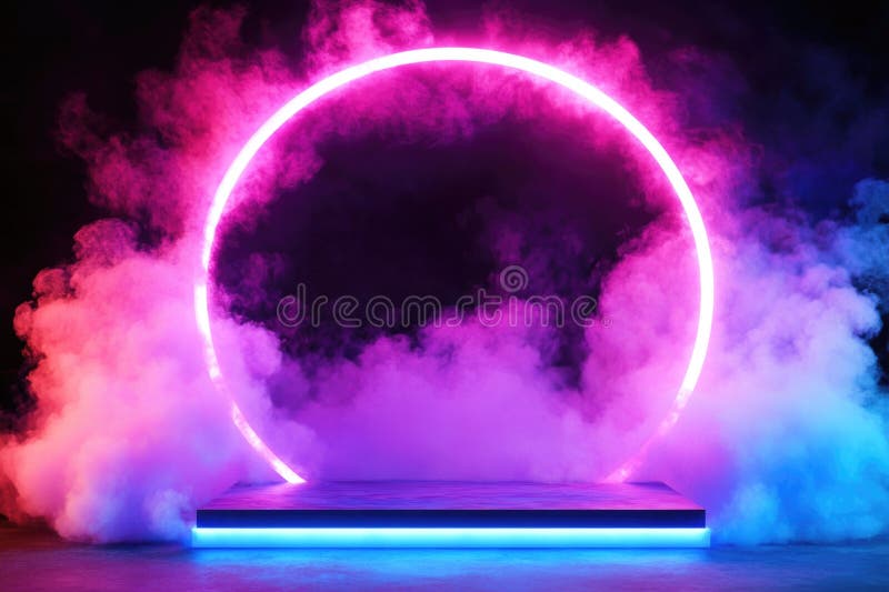 A Pink and Blue Neon Ring Surrounded by Smoke Stock Image - Image of ...
