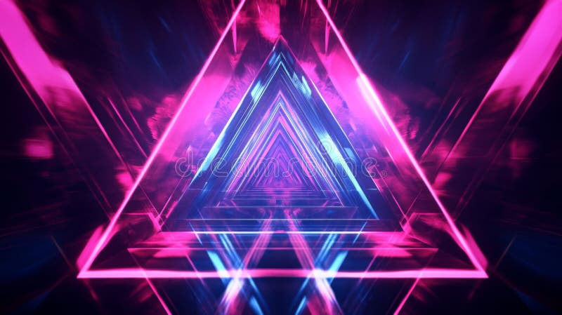 Pink and Blue Neon Triangle Tunnel Abstract Background Stock ...