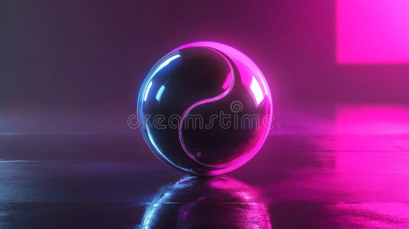 Pink and Blue Neon Yin Yang Sphere Reflection Stock Illustration ...
