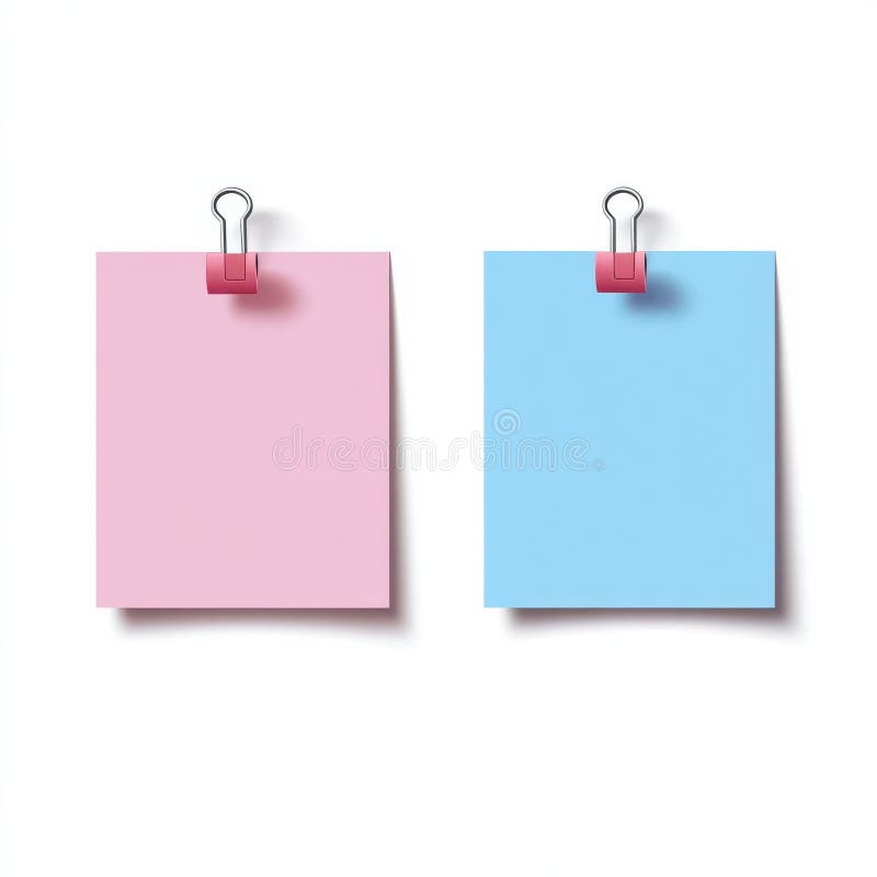 Pink and Blue Notes with Binder Clips Minimalist Stationery Design ...