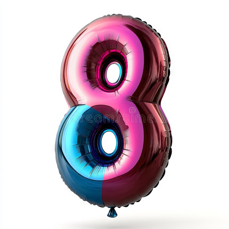 A Pink and Blue Number Eight Balloon on a White Background Stock Image ...