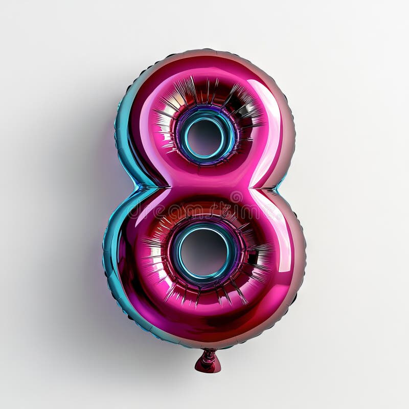 A Pink and Blue Number Eight Balloon on a White Background Stock ...