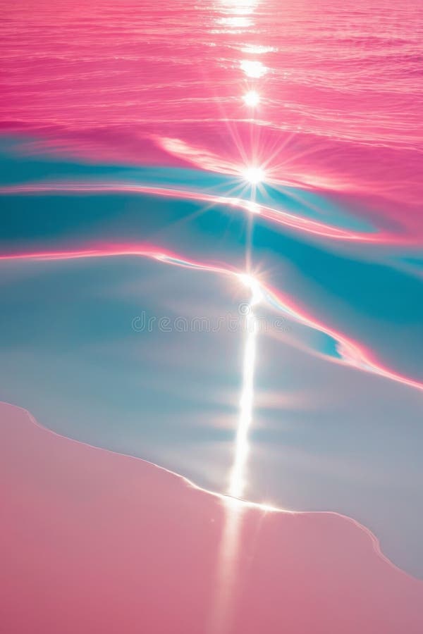 Pink and Blue Ocean Water with Sun Glare. Stock Image - Image of pale ...