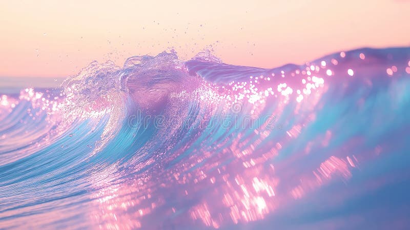 Pink and Blue Ocean Wave at Dawn or Dusk. Sparkling Water Reflecting ...