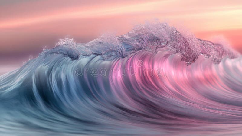 Pink and Blue Ocean Wave at Sunset Stock Illustration - Illustration of ...