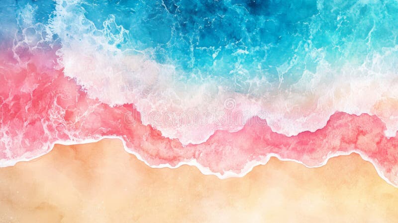 Pink and Blue Ocean Waves on Sandy Beach Stock Illustration ...