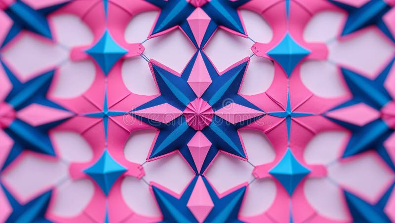Pink and Blue Origami Stars Creating Intricate Geometric Pattern Stock ...