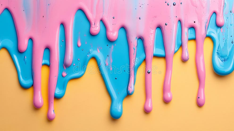 Pink and Blue Paint Dripping on Yellow Background Stock Illustration ...