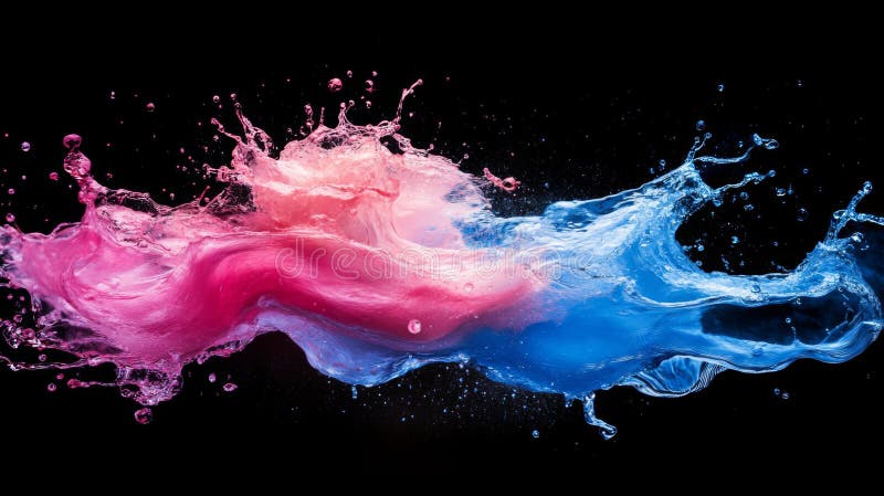 Pink and Blue Paint Splash on Black Background Stock Illustration ...