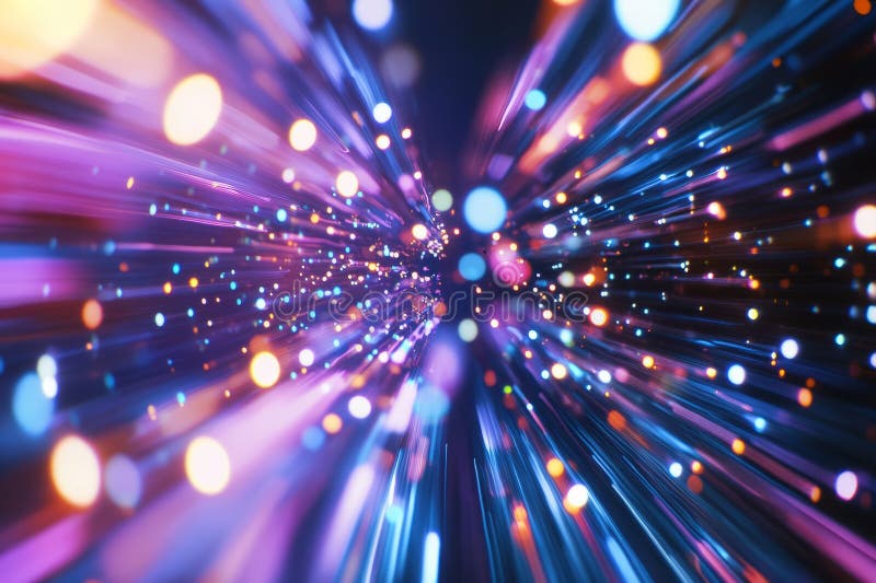 Pink and Blue Particles are Flying through a Digital Tunnel with Motion ...