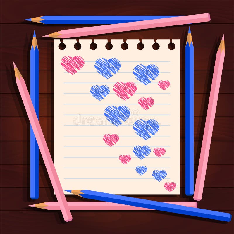 Pink and Blue Pencils, Hearts Stock Vector - Illustration of view ...