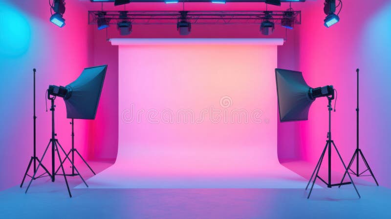 Pink and Blue Photo Studio Setup with Lighting and Backdrop. AI ...