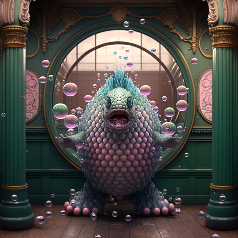 A Pink and Blue Monster Fish Stock Illustration - Illustration of light ...