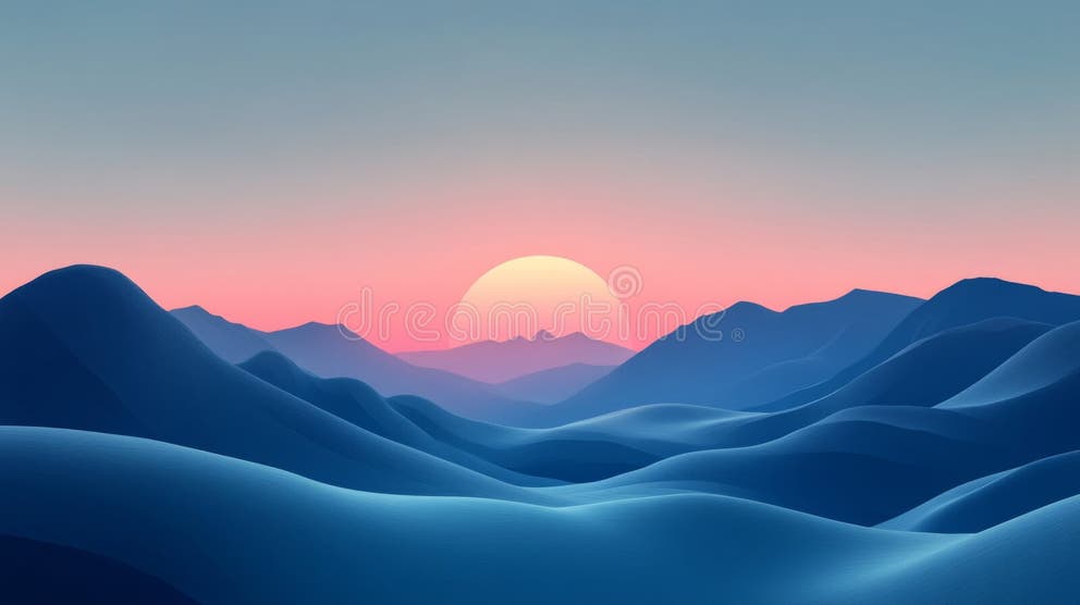 Pink and Blue Pixel Sunset Over Low Poly Mountains Stock Illustration ...