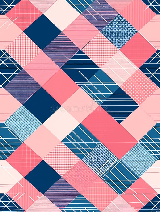 A Pink and Blue Plaid Pattern with a Diagonal Design Stock Illustration ...