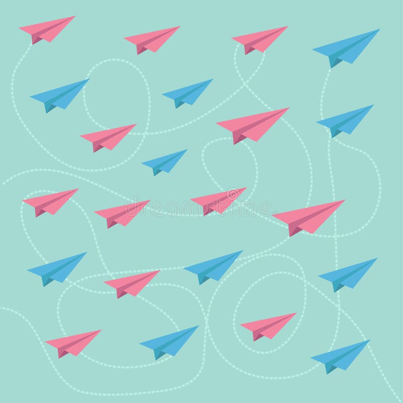 Pink and Blue Planes with Dash Lines. Pattern. Stock Vector ...