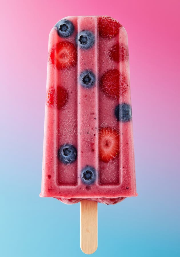 Pink and Blue Popsicle with Strawberries and Blueberries Stock ...