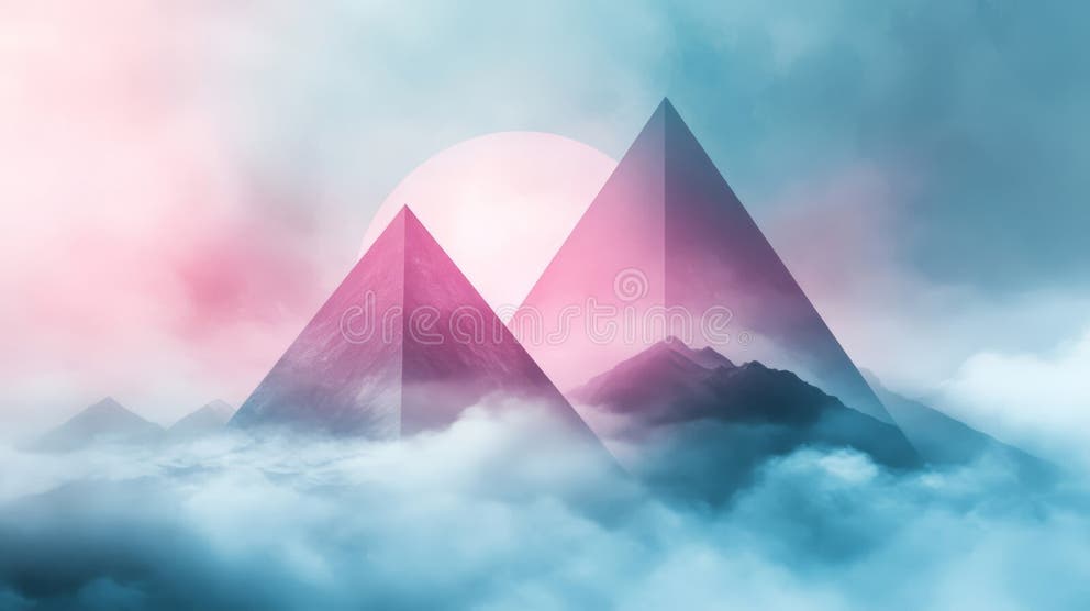 Pink and Blue Pyramids Emerging from Clouds at Sunset Stock ...