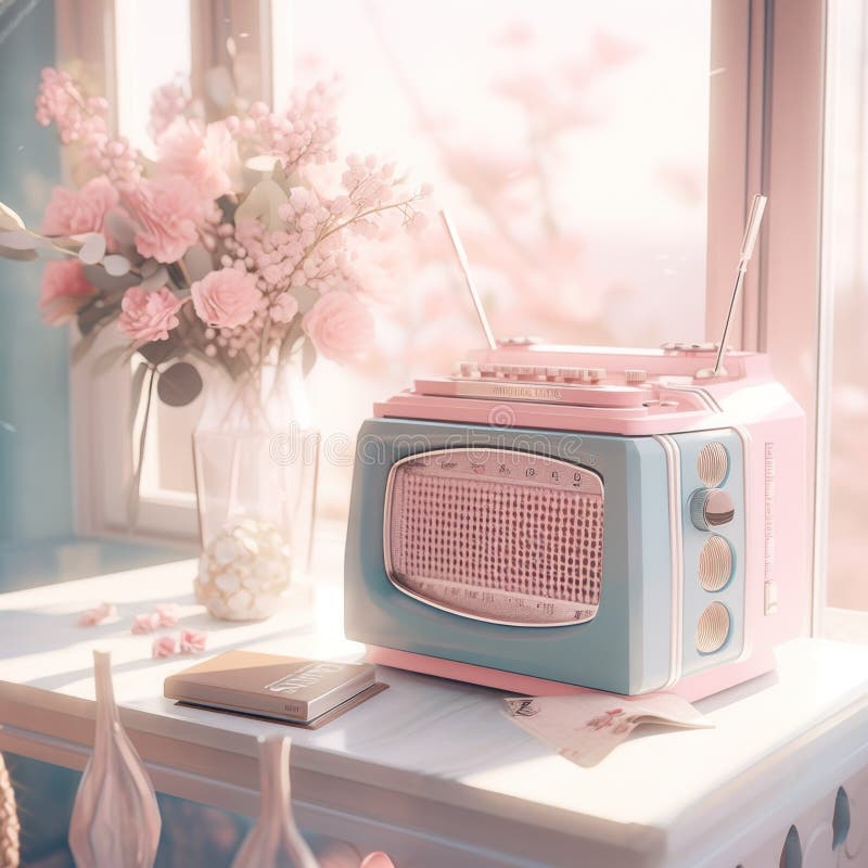 A Pink and Blue Radio Sitting on Top of a Table. Generative AI Image ...