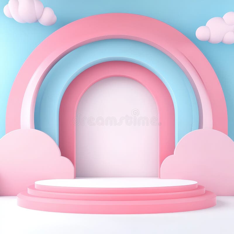 Pink and Blue Rainbow Stage with Clouds for Product Display. Stock ...