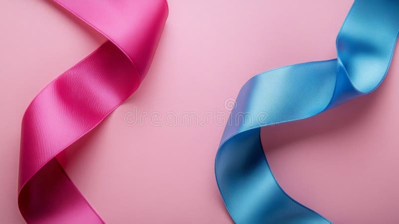 Pink and Blue Ribbons Curving on Pink Background Stock Illustration ...