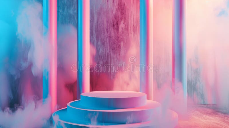 Pink and Blue Room with Round Platform Stock Image - Image of ...