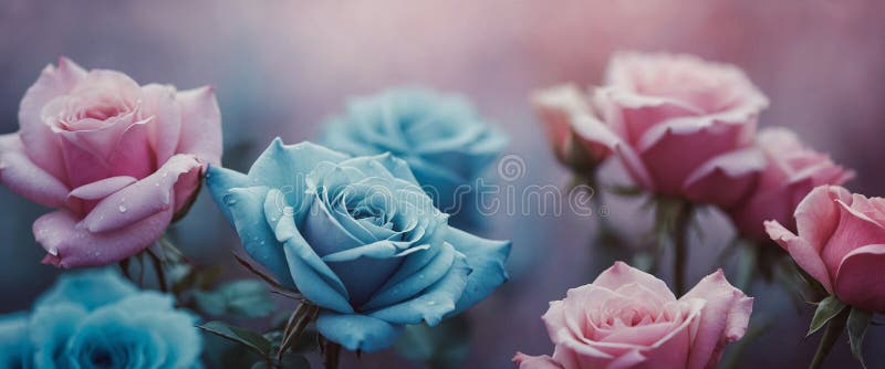 Pink and Blue Roses Background, Copy Space Stock Illustration ...