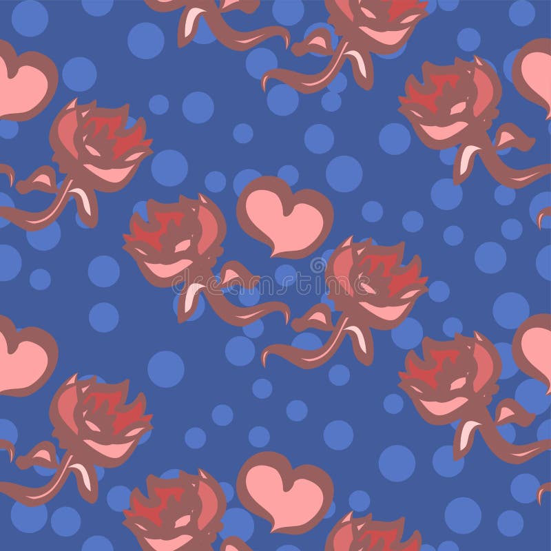 Pink and Blue Scattered Hearts and Flowers Vector Repeat Pattern Stock ...