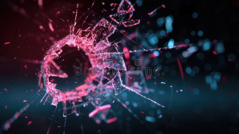 Pink and Blue Shattered Glass Pieces on Dark Background Stock ...
