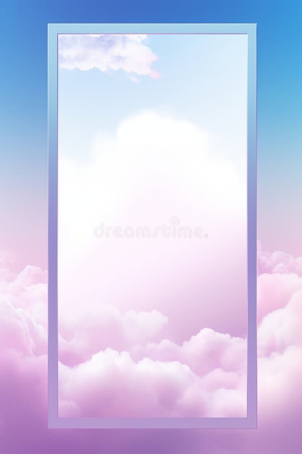 Pink and Blue Sky with Clouds and a Square Frame Stock Illustration ...