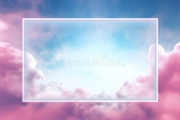 Pink and Blue Sky with Clouds and a Square Frame Stock Illustration ...