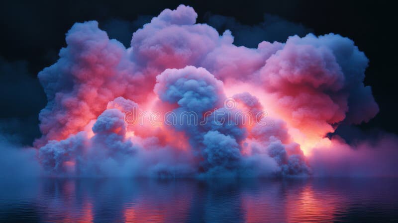 Pink and Blue Smoke Explosion Over Water Stock Illustration ...