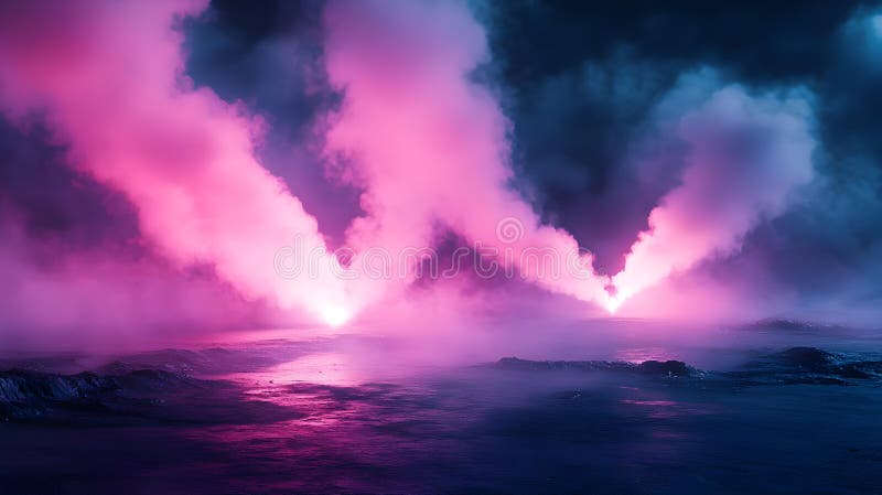 Pink and Blue Smoke Fantasy Landscape 3D Illustration Stock ...