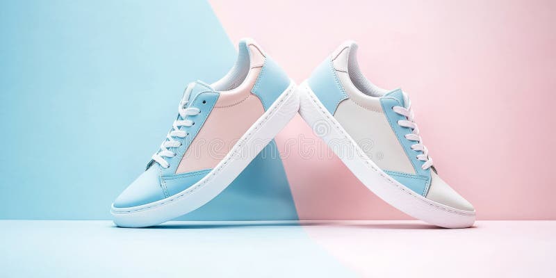 A Pink and Blue Sneakers on a Matching Background Stock Image - Image ...