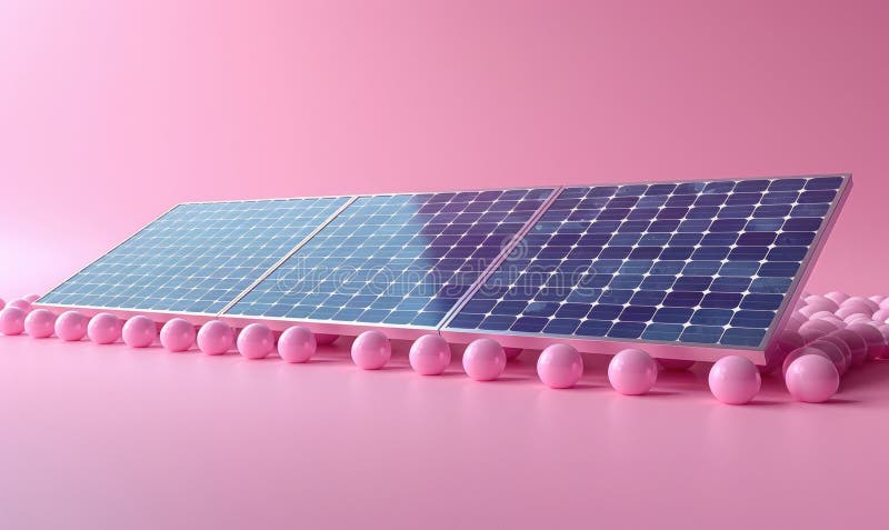 Pink and Blue Solar Panels on a Pink Background Stock Illustration ...