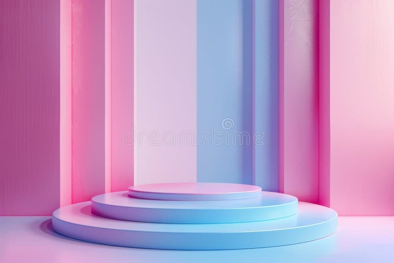 A Pink and Blue Stage with a Blue and Pink Background Stock Image ...