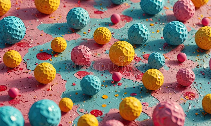 A Pink and Blue Surface is Covered with Balls of Different Colors ...