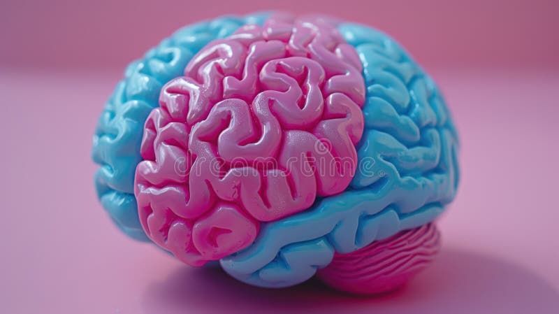 Pink and Blue Toy Brain Resting on a Pink Surface Stock Photo - Image ...