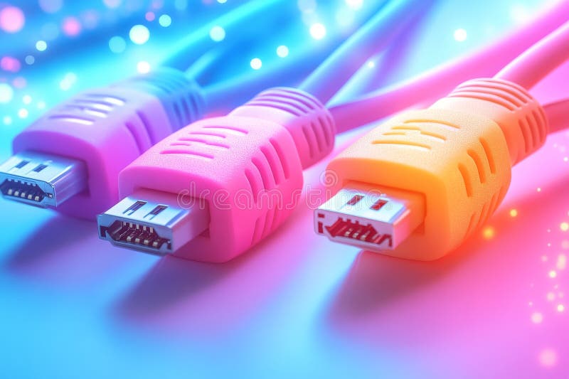 Pink and Blue USB Connectors on a Glowing Background Representing ...