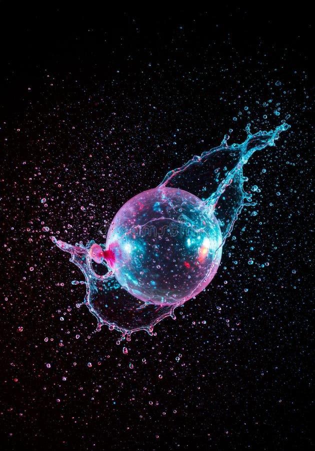 Pink and Blue Water Balloon Burst Against Dark Background Stock ...