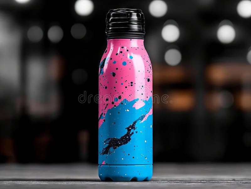 Pink Blue Water Bottle Sitting Top Table Stock Photos - Free & Royalty ...