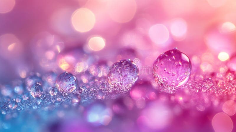 Pink and Blue Water Droplets Glistening in Soft Light Stock ...