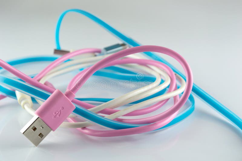 Pink Blue and White USB Cable on Gray Background Stock Image - Image of ...