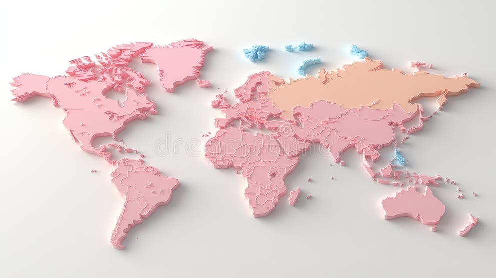 Global Data Visualization, Pink and Blue World Map Showing Continents ...